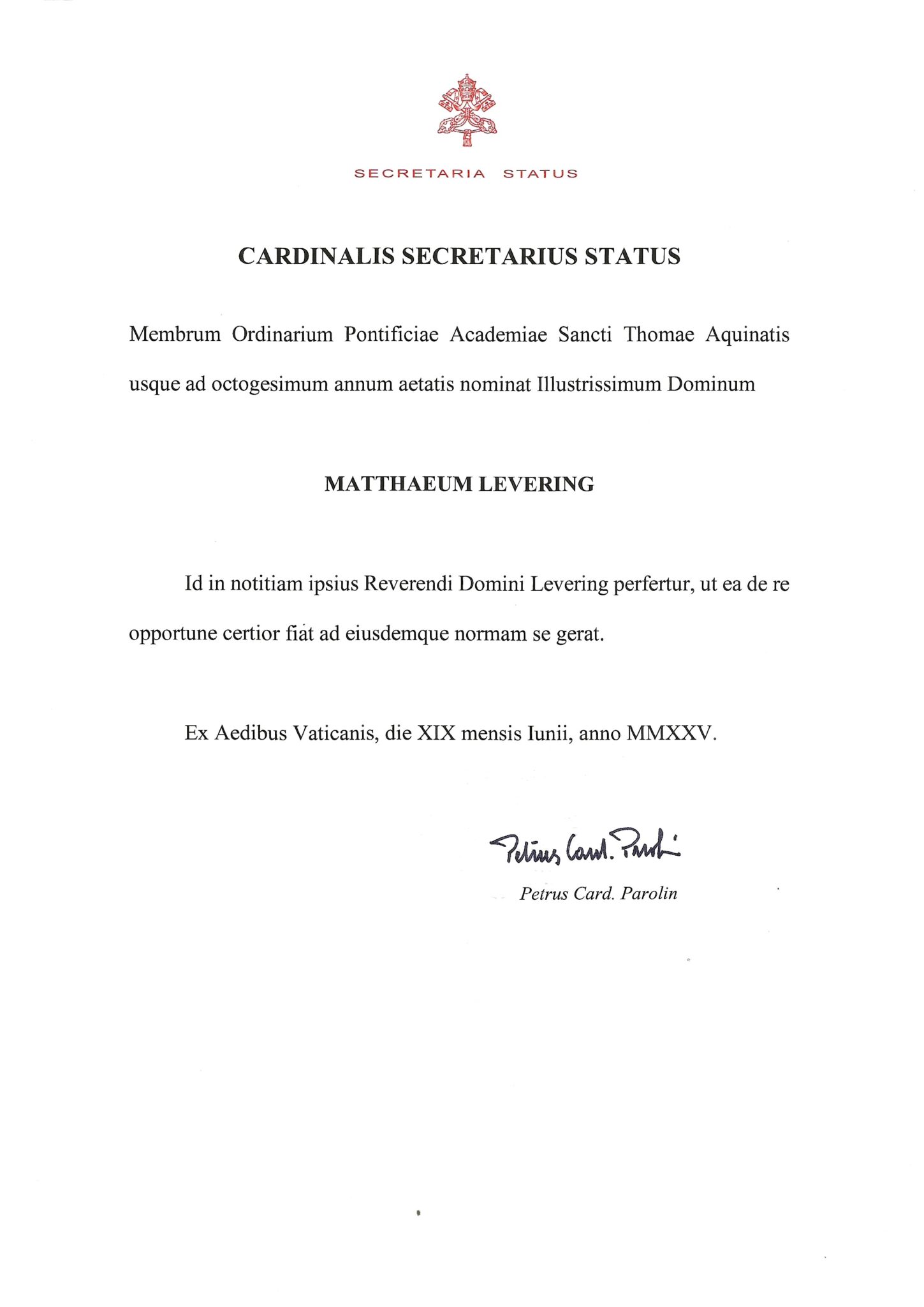 Cardinal Secretary of State at the Vatican Appoints USML Faculty, Dr ...